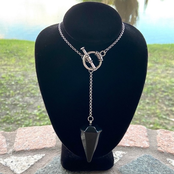 Silverskylight | Jewelry | Onyx Pendulum Necklace Stainless Steel ...